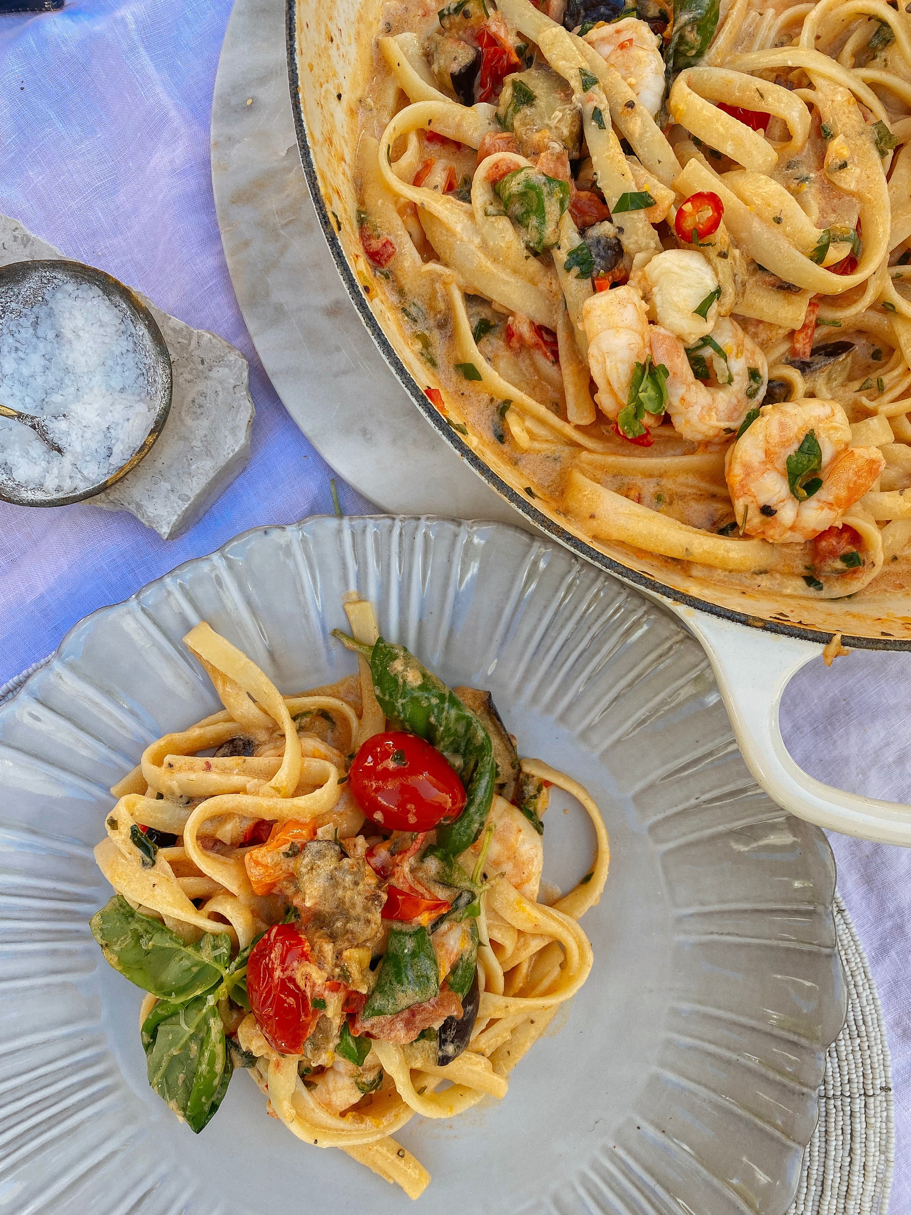 Creamy prawn and eggplant pasta – Miss Polly's Kitchen